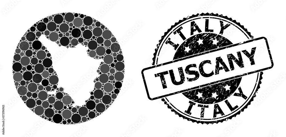 Mosaic Stencil Round Map of Tuscany Region and Watermark Stamp Stock ...