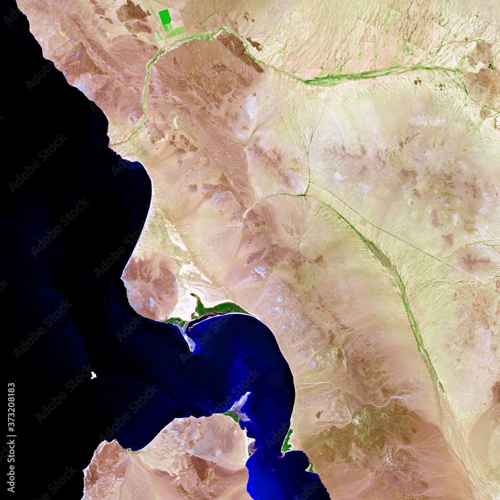 High resolution satellite image showing the narrow sea between Tiburon ...