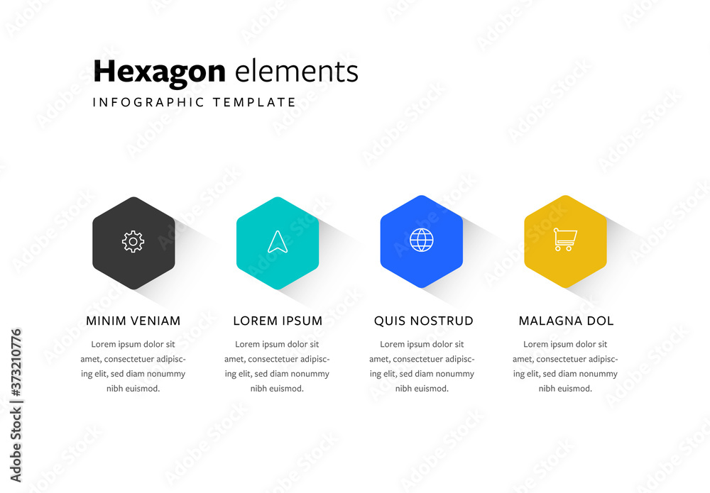 Infographic Layout with Hexagon Elements and Inline Icons Stock ...