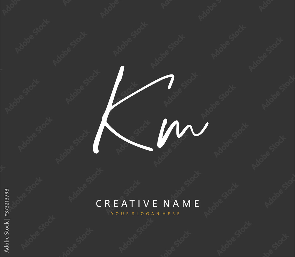 K M KM Initial letter handwriting and signature logo. A concept ...