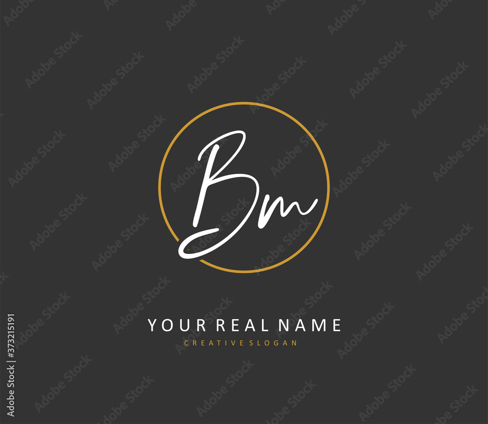 B M BM Initial letter handwriting and signature logo. A concept ...