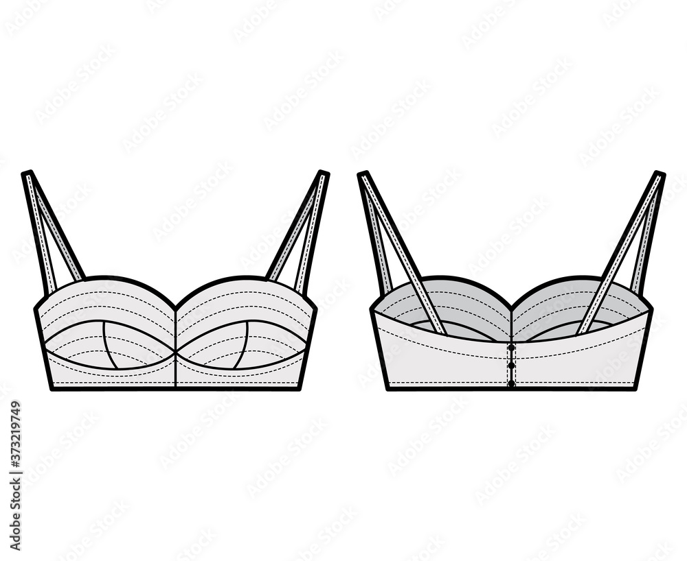 Bustier top technical fashion illustration with cropped length, cups ...