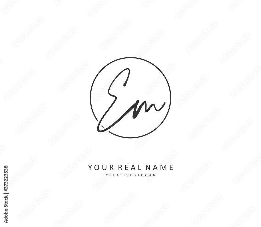 E M EM Initial letter handwriting and signature logo. A concept ...