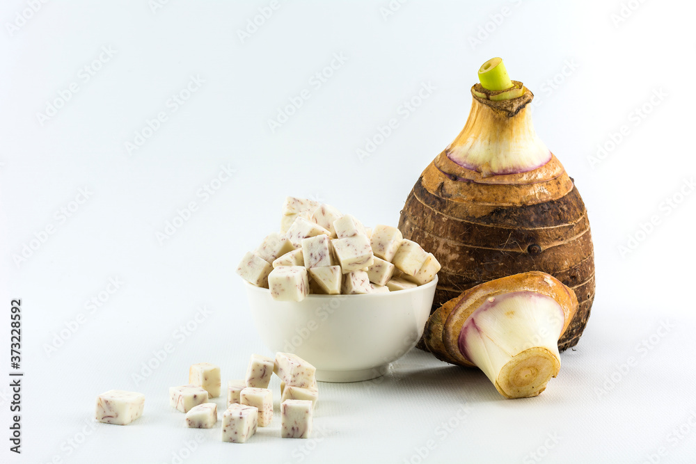 Taro sliced with white background./ Taro root on white background ...