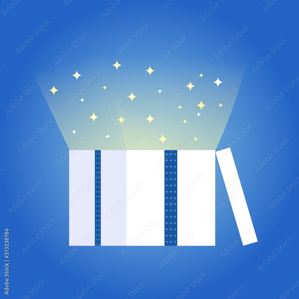 Vector illustration of a gift box with spark star light came from the ...