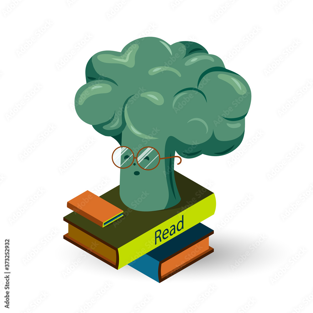 Cute cartoon broccoli on white background. Broccoli is student ...