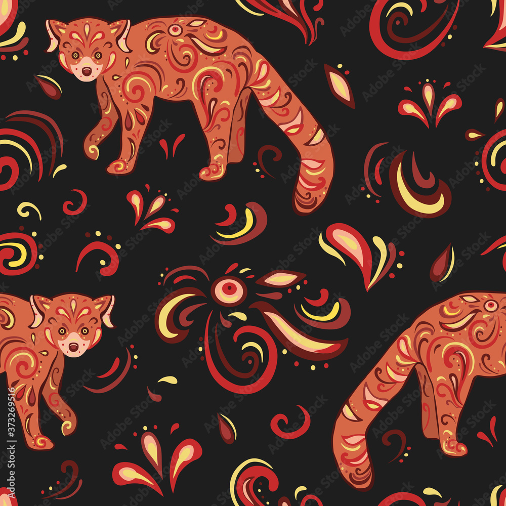 Colorful vector seamless pattern of red panda. Decoration print for ...