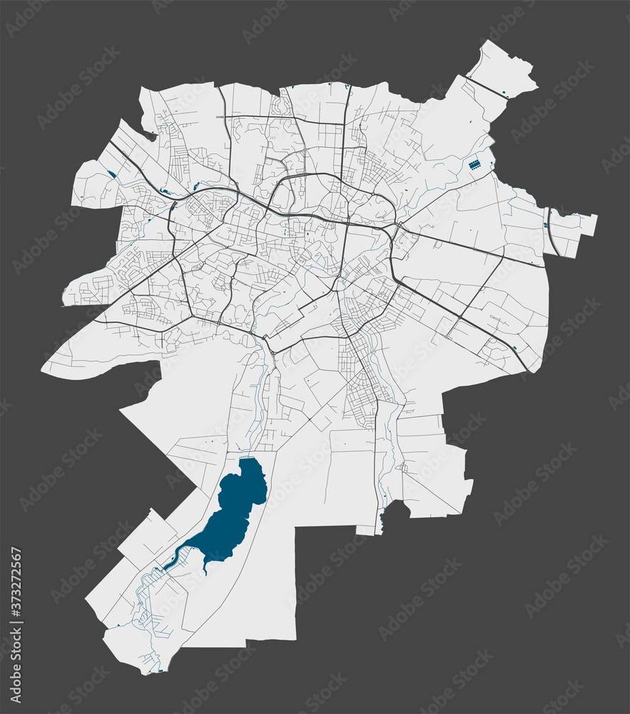 Lublin map. Detailed map of Lublin city poster with streets, water ...
