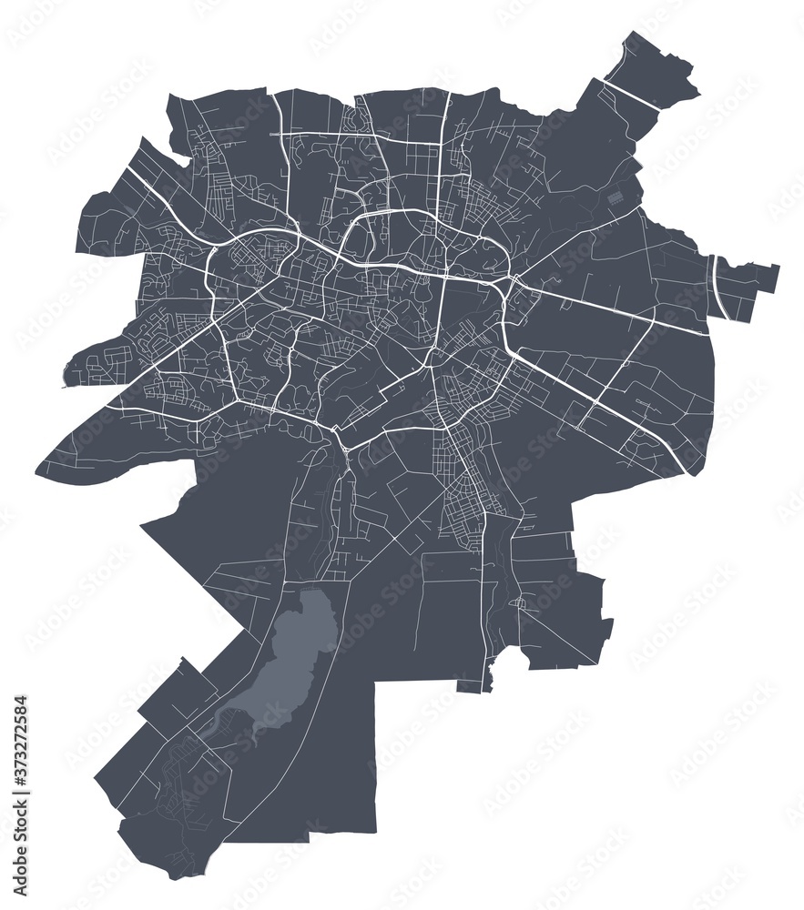 Lublin map. Detailed map of Lublin city poster with streets. Dark ...