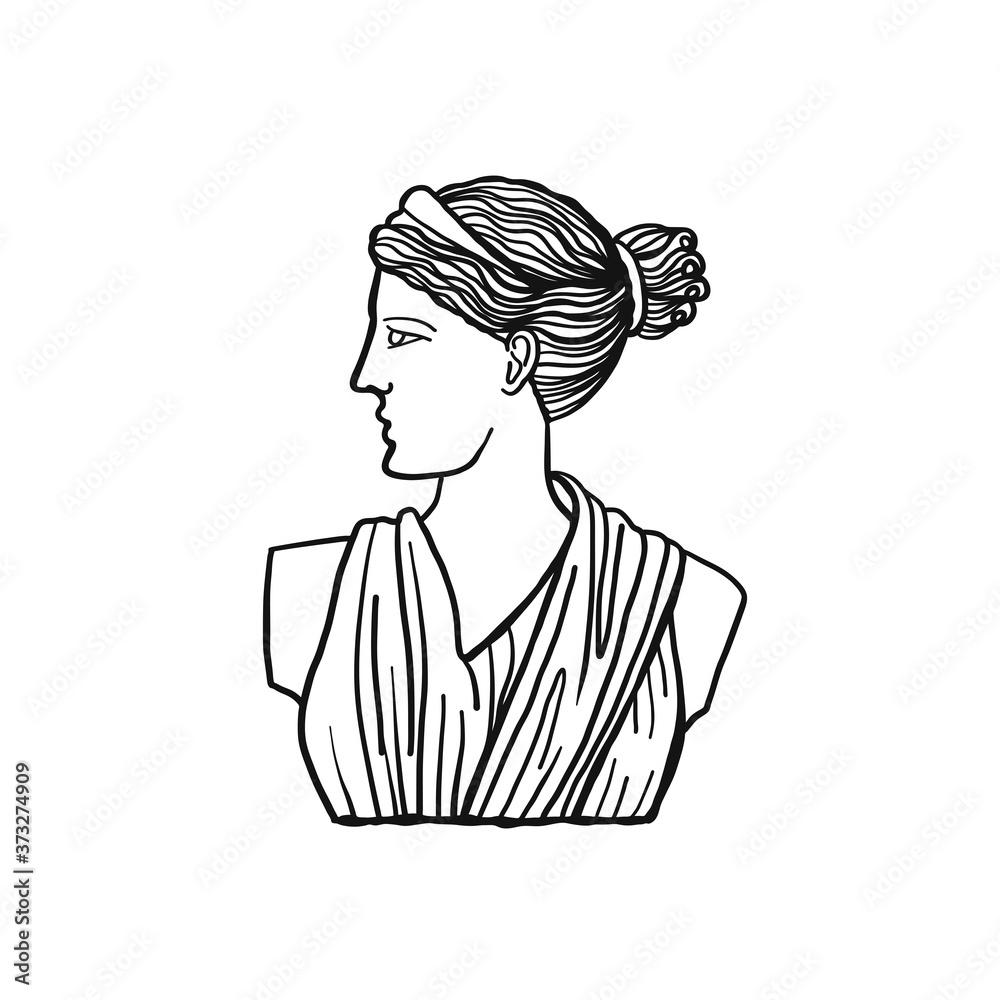 Bust head vector illustration isolated on white background. Greek Roman ...