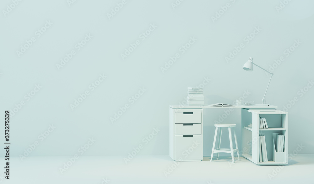 Pastel blue monochrome minimal office table desk. Minimal idea concept ...