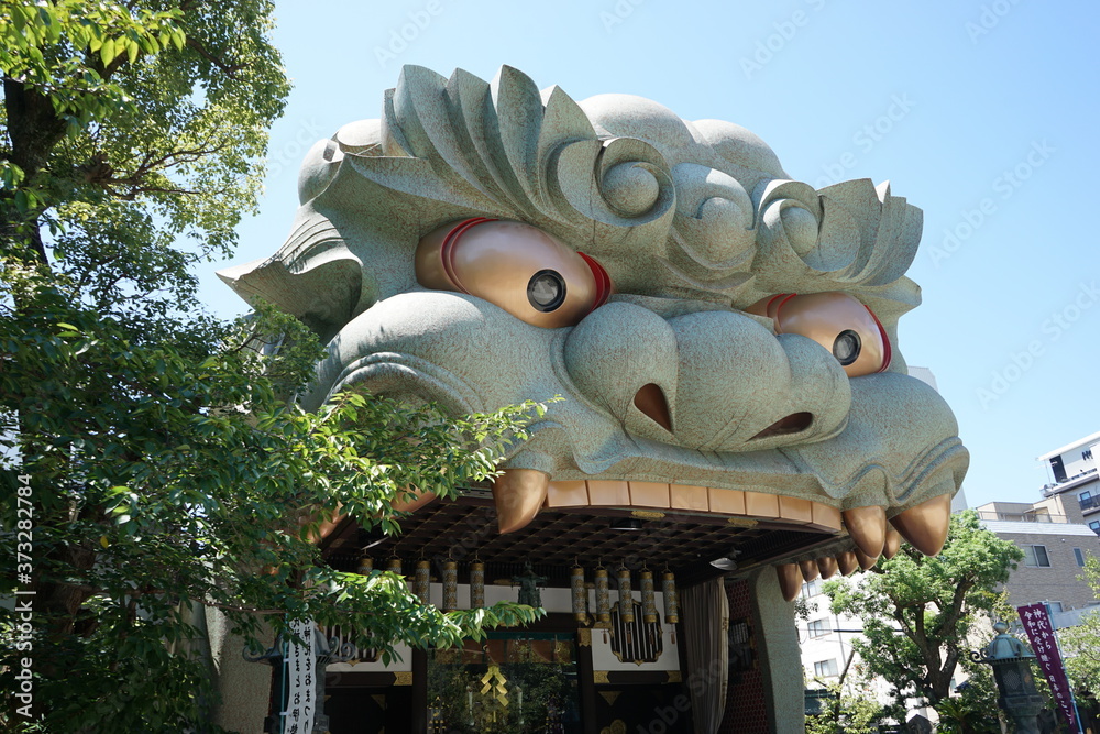 Namba Yasaka Shrine also know as Namba Yasaka-jinja with wide lion head ...