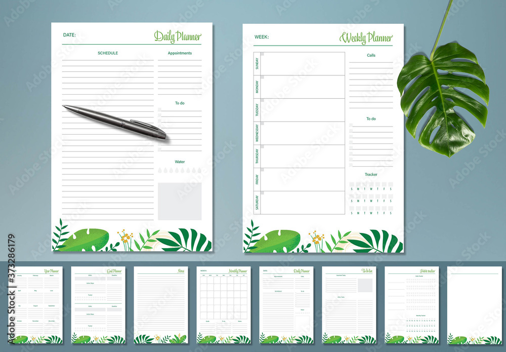 Personal Planner Layout with Floral Elements Stock Template | Adobe Stock