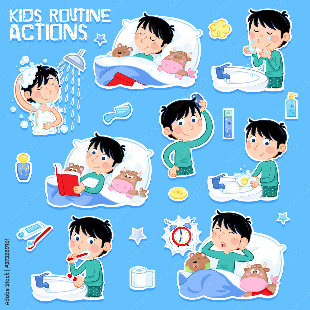 Kids and hygiene - Little boy with dark hair and eight daily routine ...