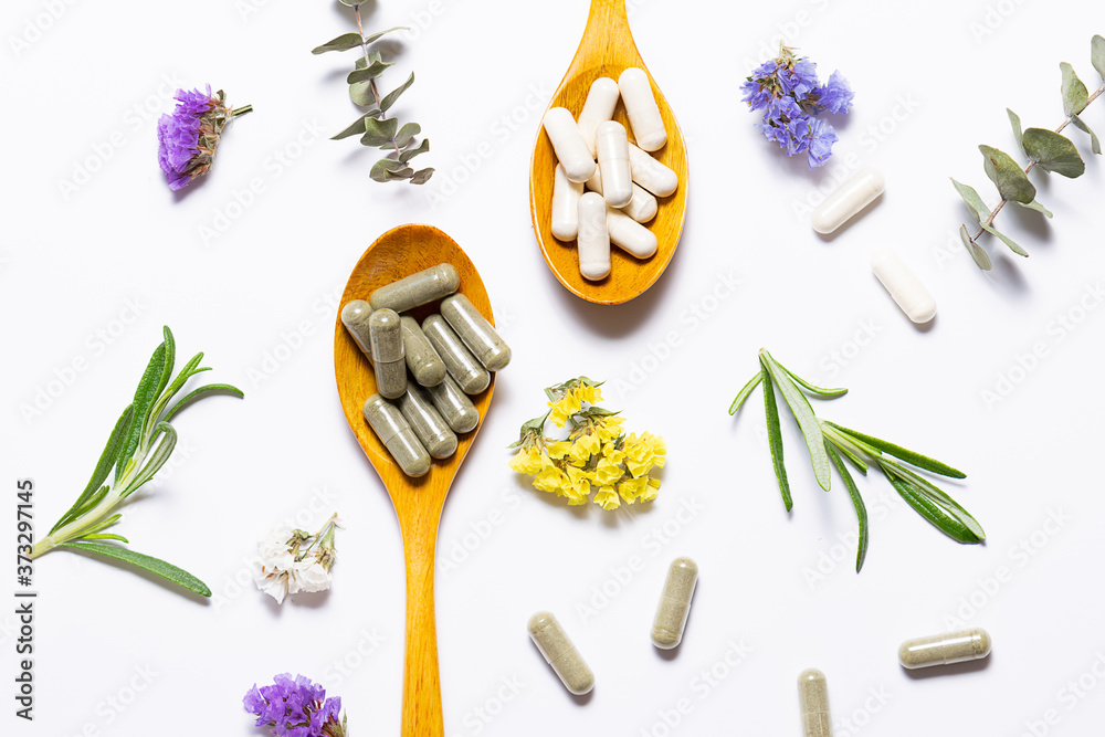 Capsules of natural collagen and herbal detox capsules for beauty and ...