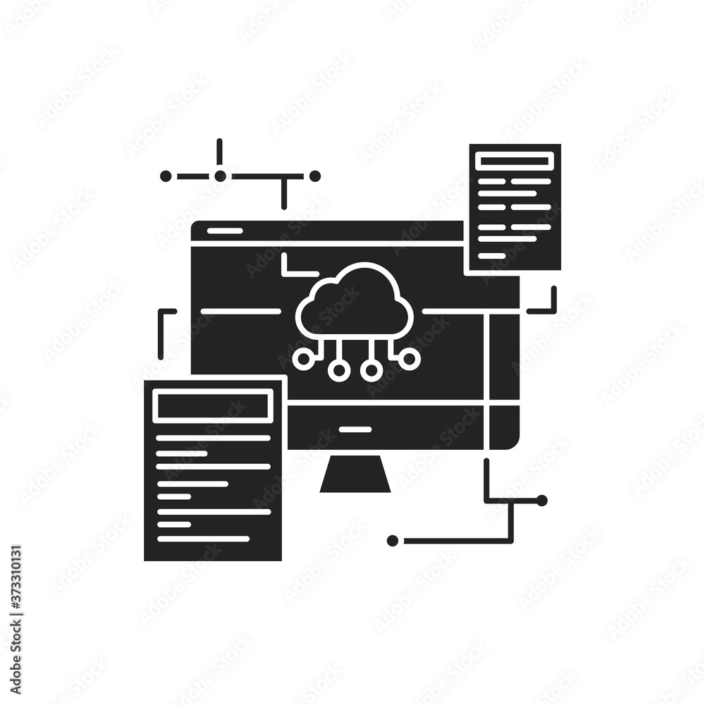 Back-end development black glyph icon. Consists of three parts: a ...
