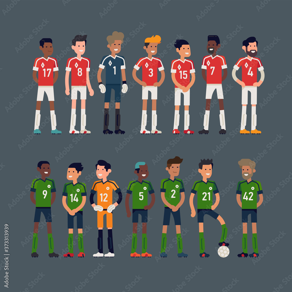 Cool flat character design on two rival soccer teams ready for a game ...