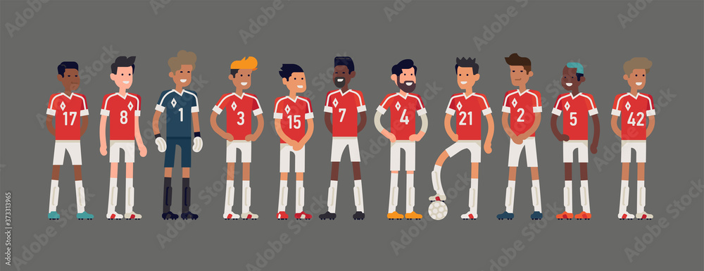 Soccer team lineup vector illustration in trendy flat style. Character ...