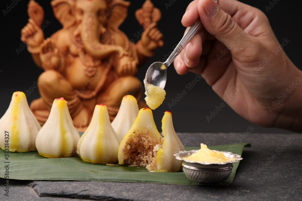 Modak- a traditional dish made on Ganpati festival in India. served ...