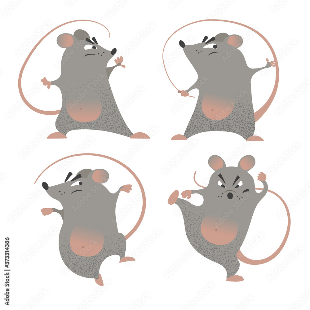 Kung Fu mice set. Cartoon illustrations of comic mouse fighters ...