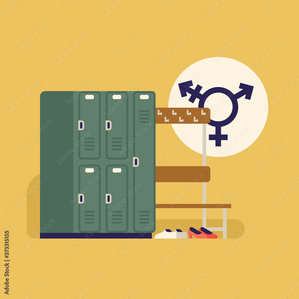 Gender-neutral locker room concept vector illustration. Inclusive gym ...