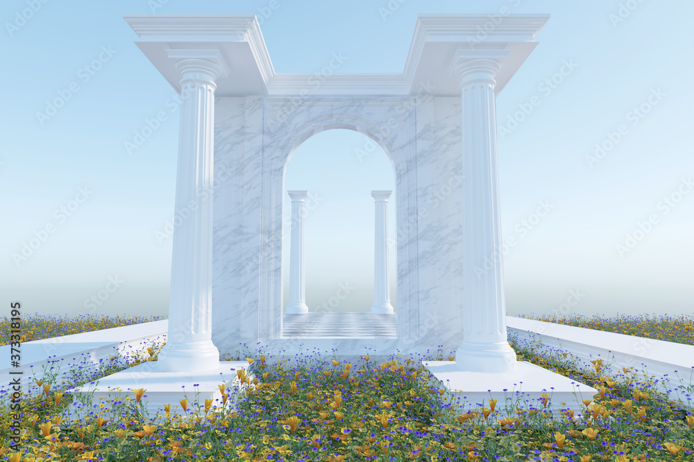 The stage design, Catwalk design, Roman-style arch, has two columns, in ...