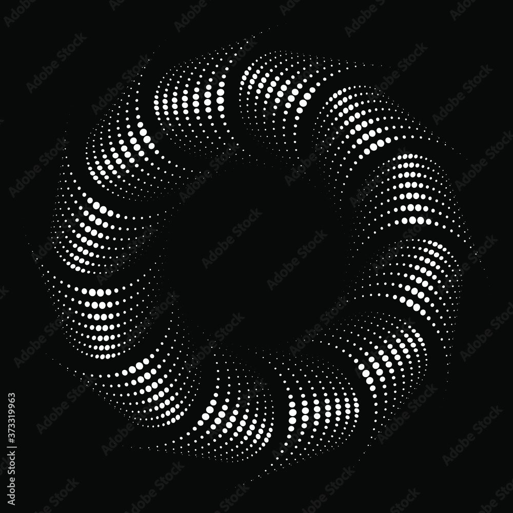 White halftone dotted lines in circle form. Geometric art. Trendy ...