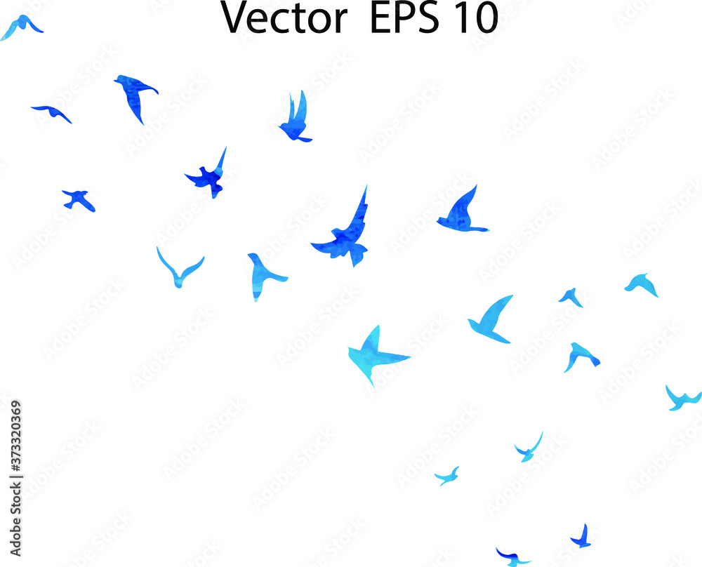 Watercolor flock of flying birds. Transparent background. Stock Vector ...