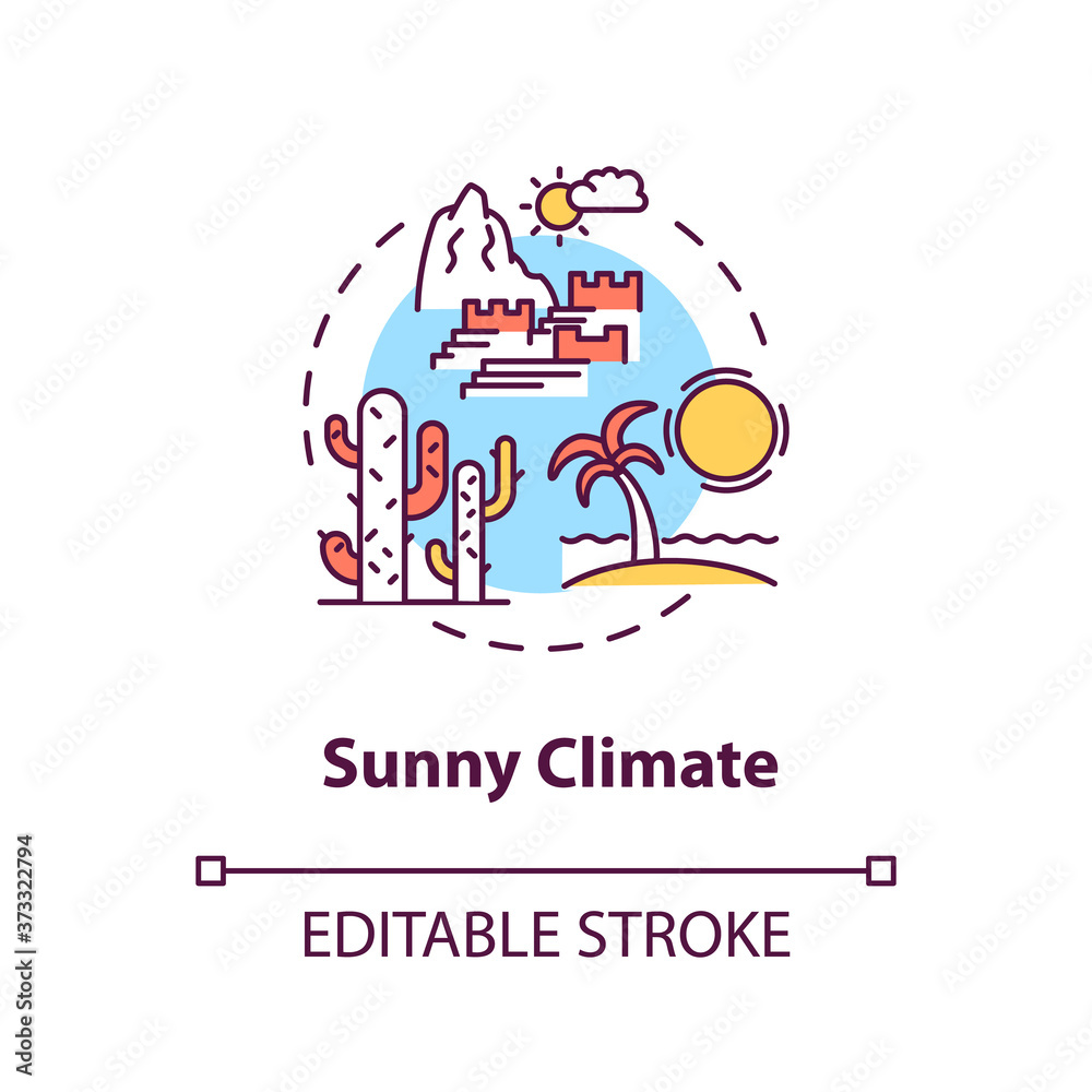 Sunny climate concept icon. Sunny temperature. Ultraviolet. Tropical ...