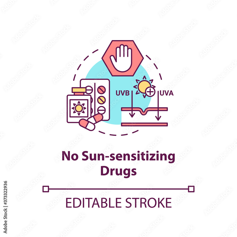 No sun sensitizing drug concept icon. Photosensitivity reaction ...
