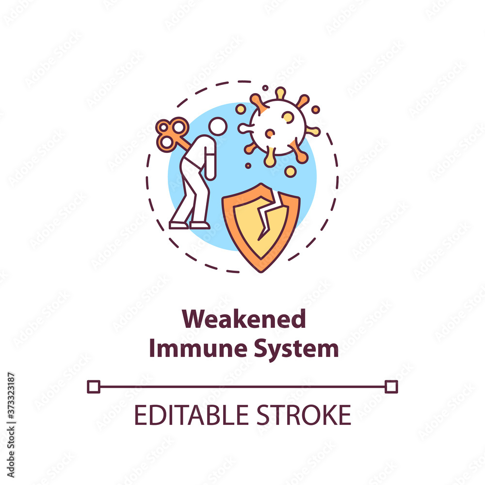 Weakened immune system concept icon. Immunodeficiency. Cancer risk ... Weakened immune system concept icon. Immunodeficiency. Cancer risk ...