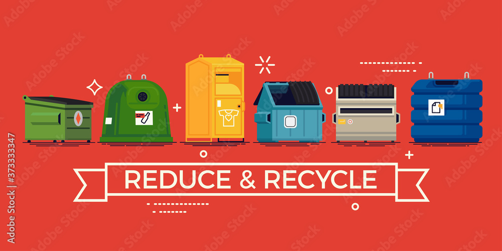 Vector Reduce and Recycle banner template with colourful recycling ...