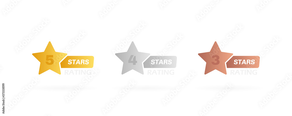 Stars label with different level of grade. Five, four and three stars ...