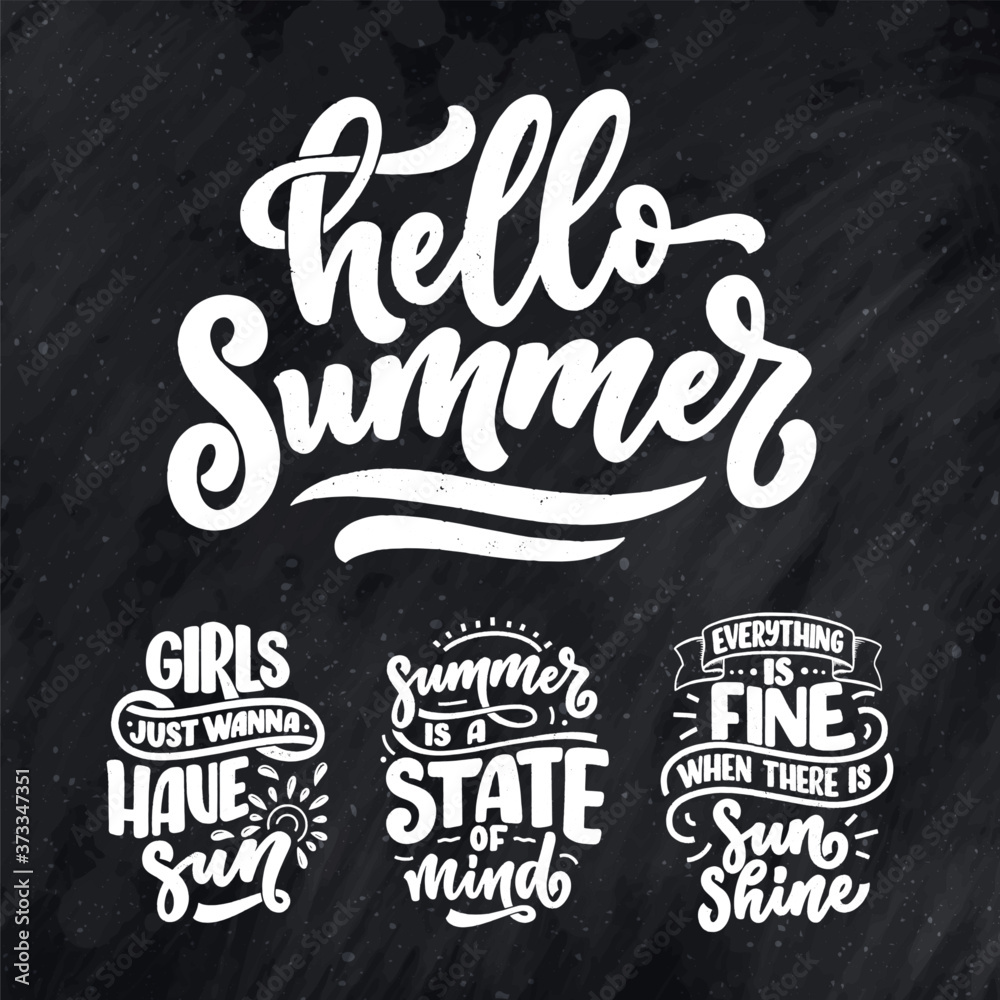Set with hand drawn lettering compositions about Summer. Funny season ...