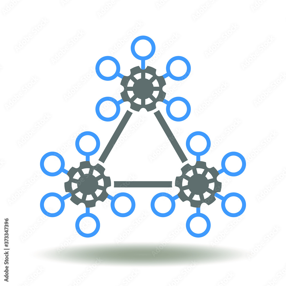 Gears with circle and line structural scheme icon vector. Networking ...