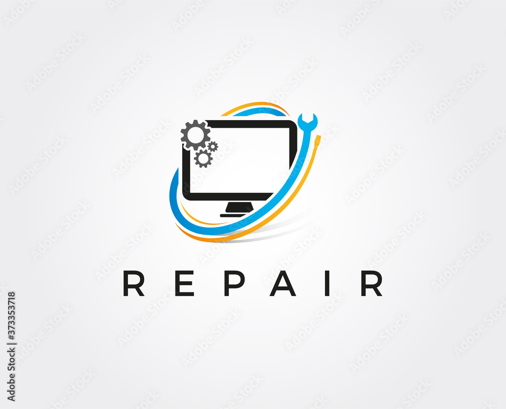 minimal computer repair logo template - vector illustration Stock ...