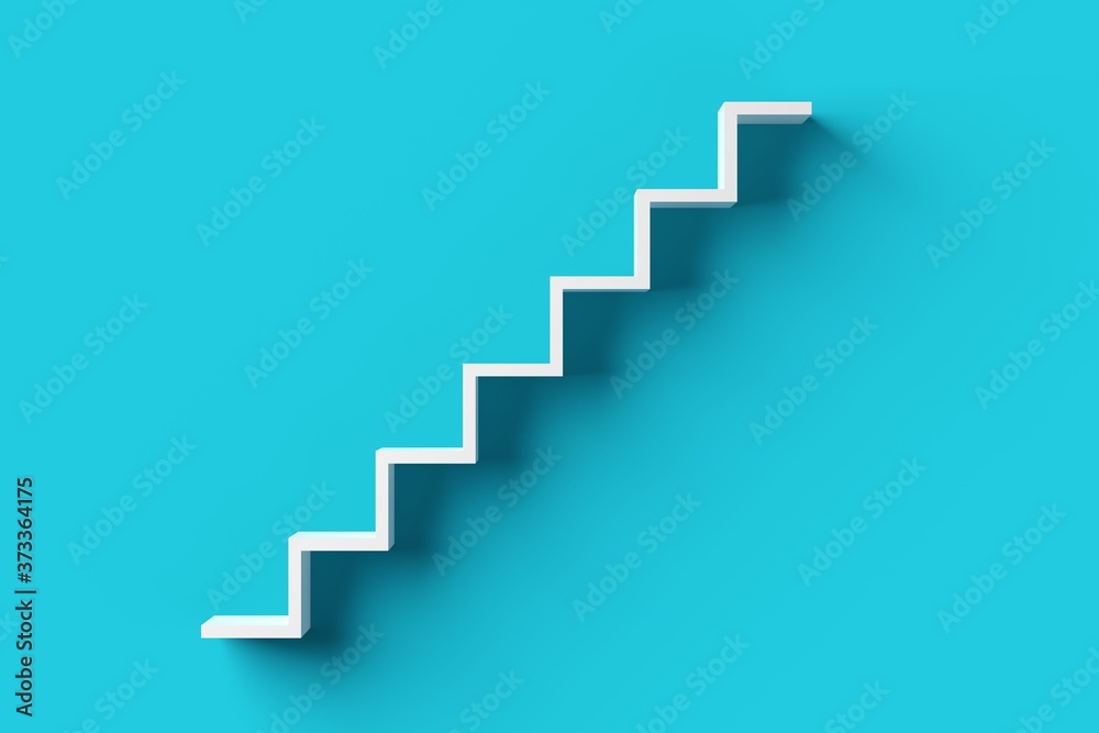 White steps or stairs on blue cyan background, minimal career, success ...