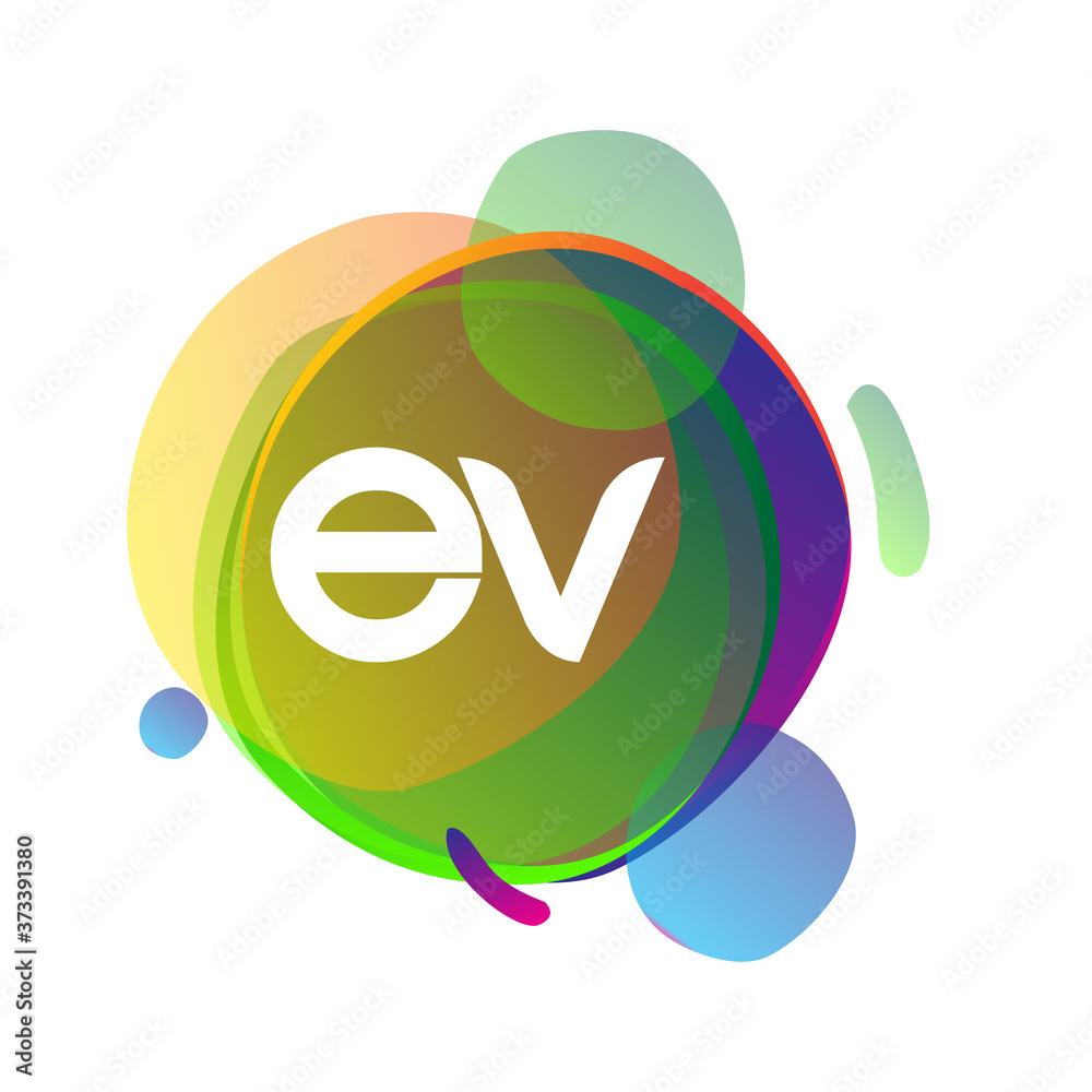 Letter EV logo with colorful splash background, letter combination logo ...