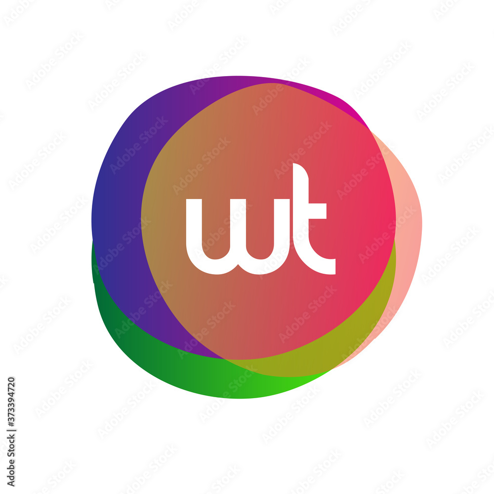 Letter WT logo with colorful splash background, letter combination logo ...
