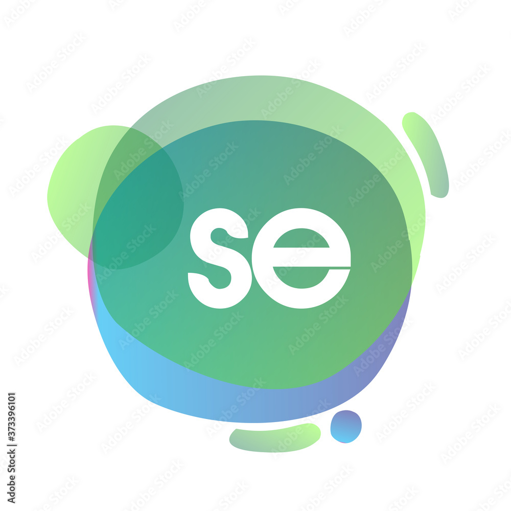 Letter SE logo with colorful splash background, letter combination logo ...