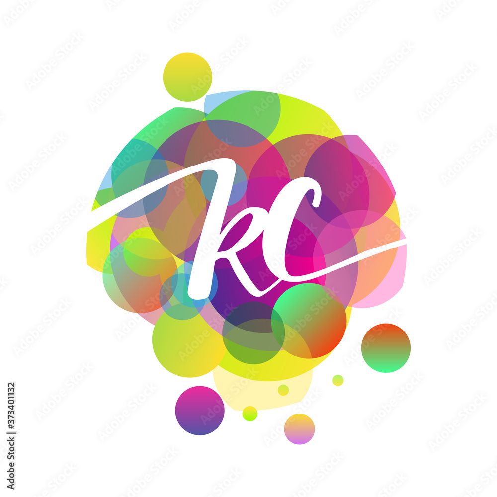 Letter KC logo with colorful splash background, letter combination logo ...