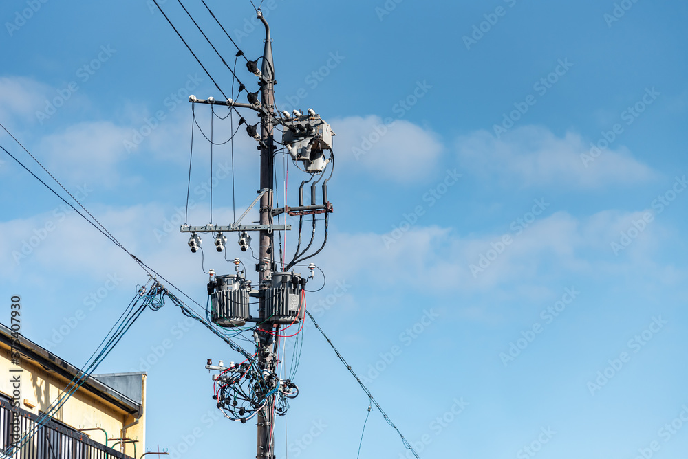 Japanese electric pole with wire and transformer. Stock Photo | Adobe Stock