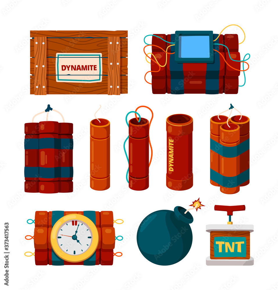 Dynamite sticks. Risk dangerous items bomb with clock alarm and timer ...