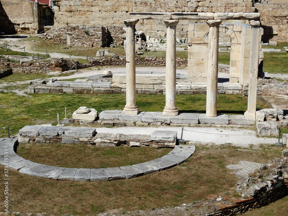 Ruins of Roman Agora complex in Athens city in Greece. The Roman Agora ...