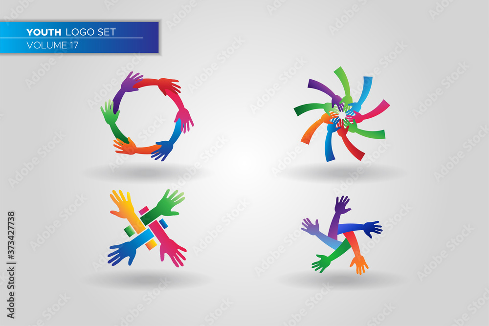 Youth Social Activities Logo Set Template. Hand Logo Stock Vector ...