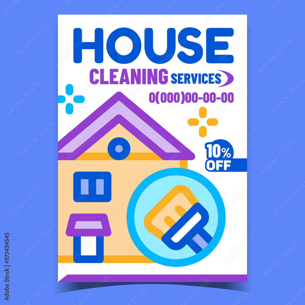 House Cleaning Service Advertising Poster Vector. Domestic Housework ...
