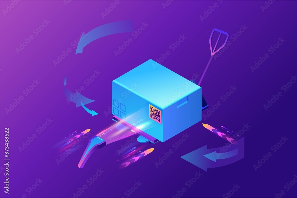 Qr code scanner reads tag on box, warehouse label on a container ...