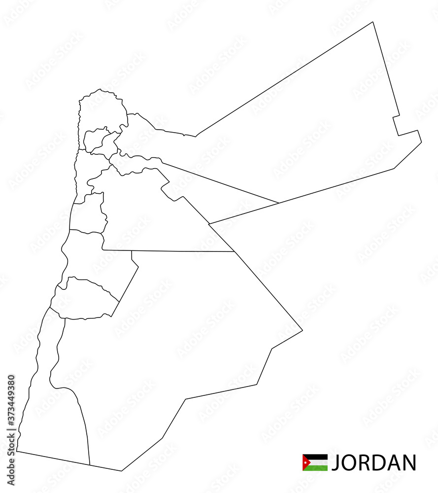 Jordan map, black and white detailed outline regions of the country ...