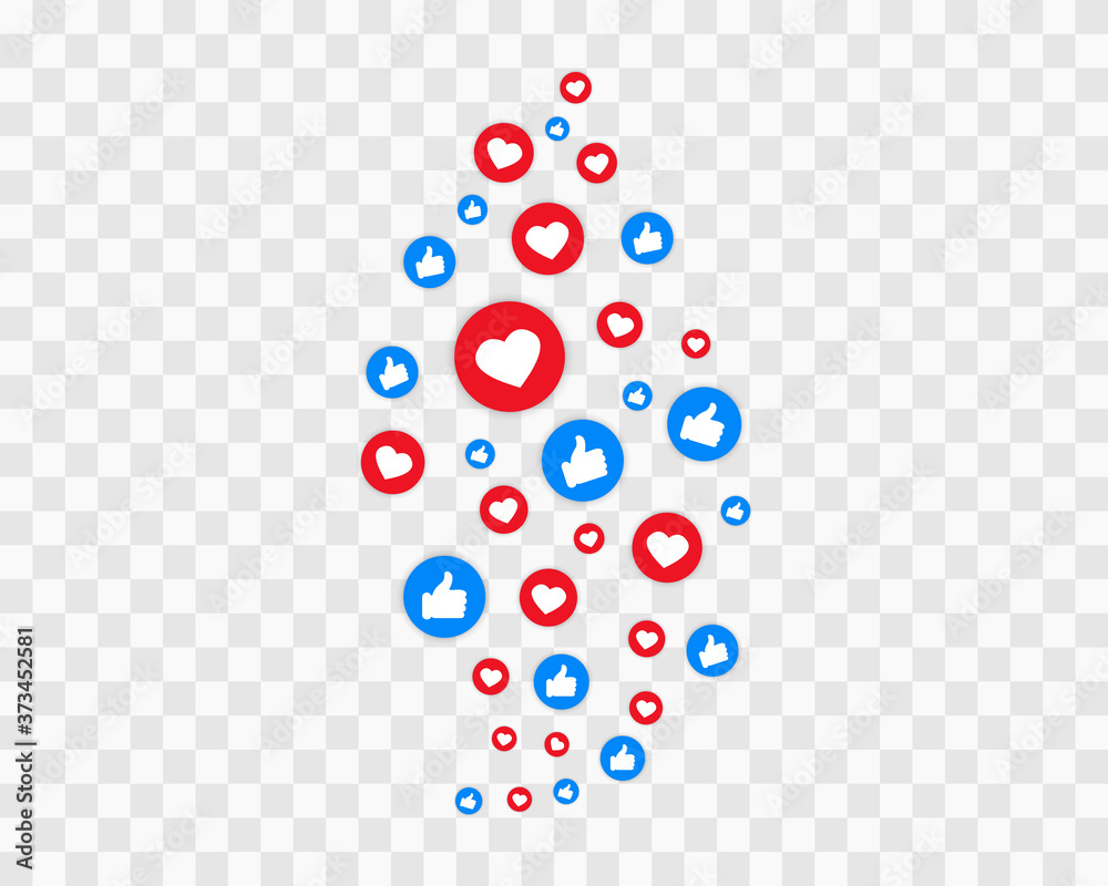 Bunch of like and love icons on a transparent background. Thumbs up ...
