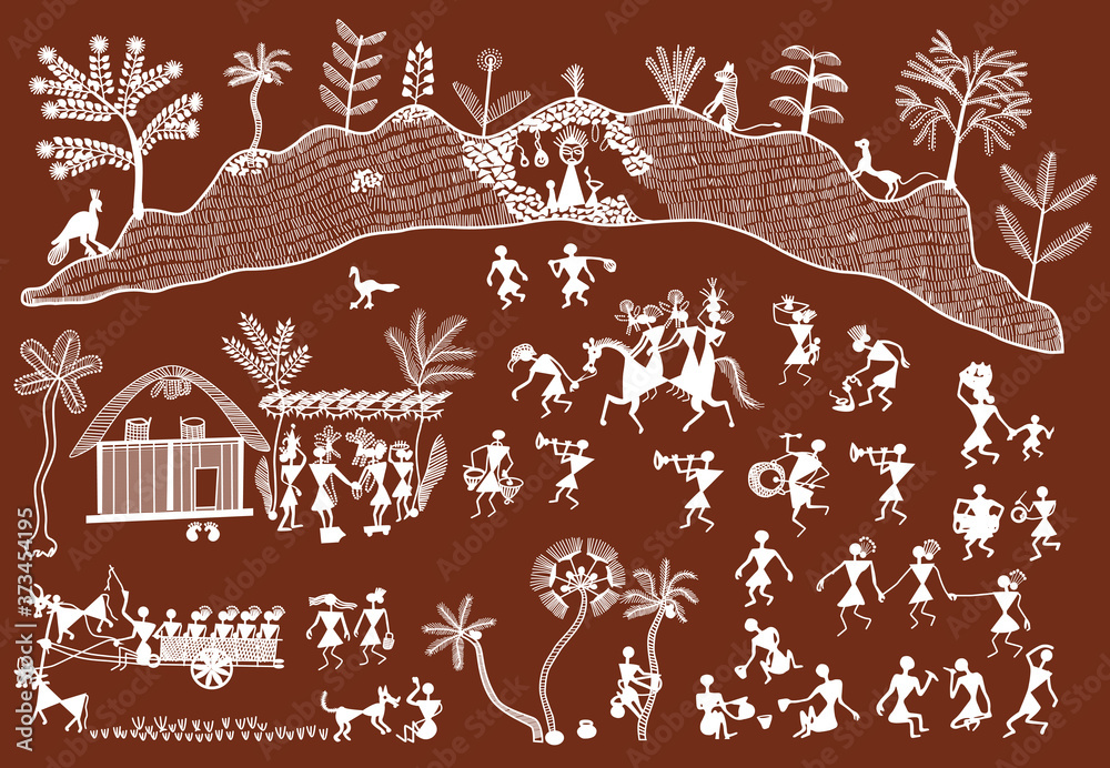 Traditional Warli painting from northern Maharashtra Stock Vector ...